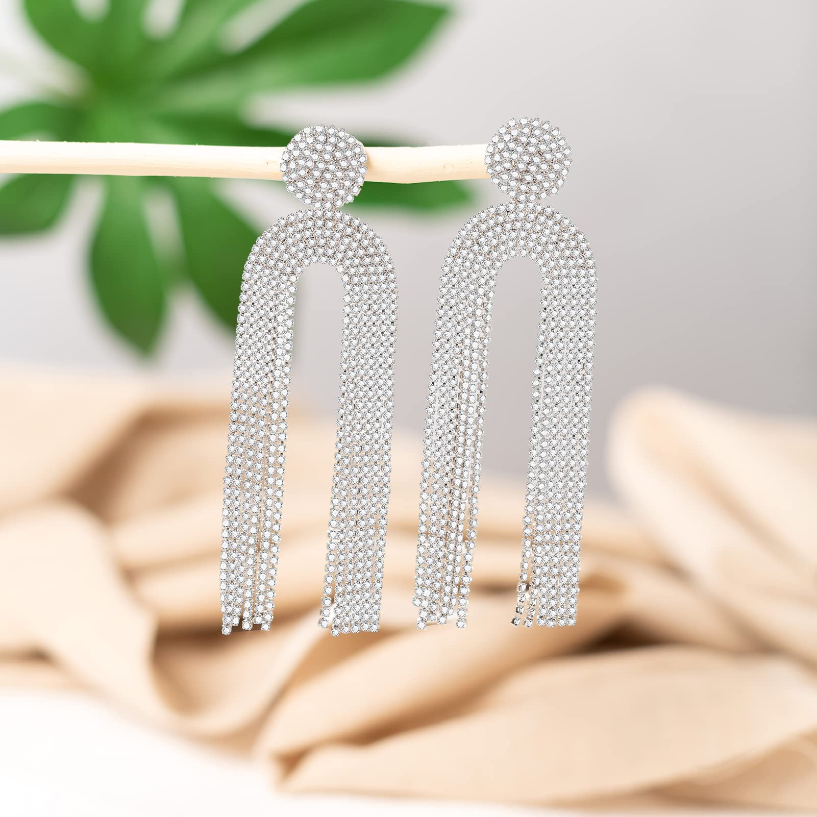 Uacife Silver Elegant Rhinestone Crystal drop Chandelier Long tassel Dangle earrings for Women Girls Bridal Dangling Earring (A-silve-Tassel Crystals Earrings)