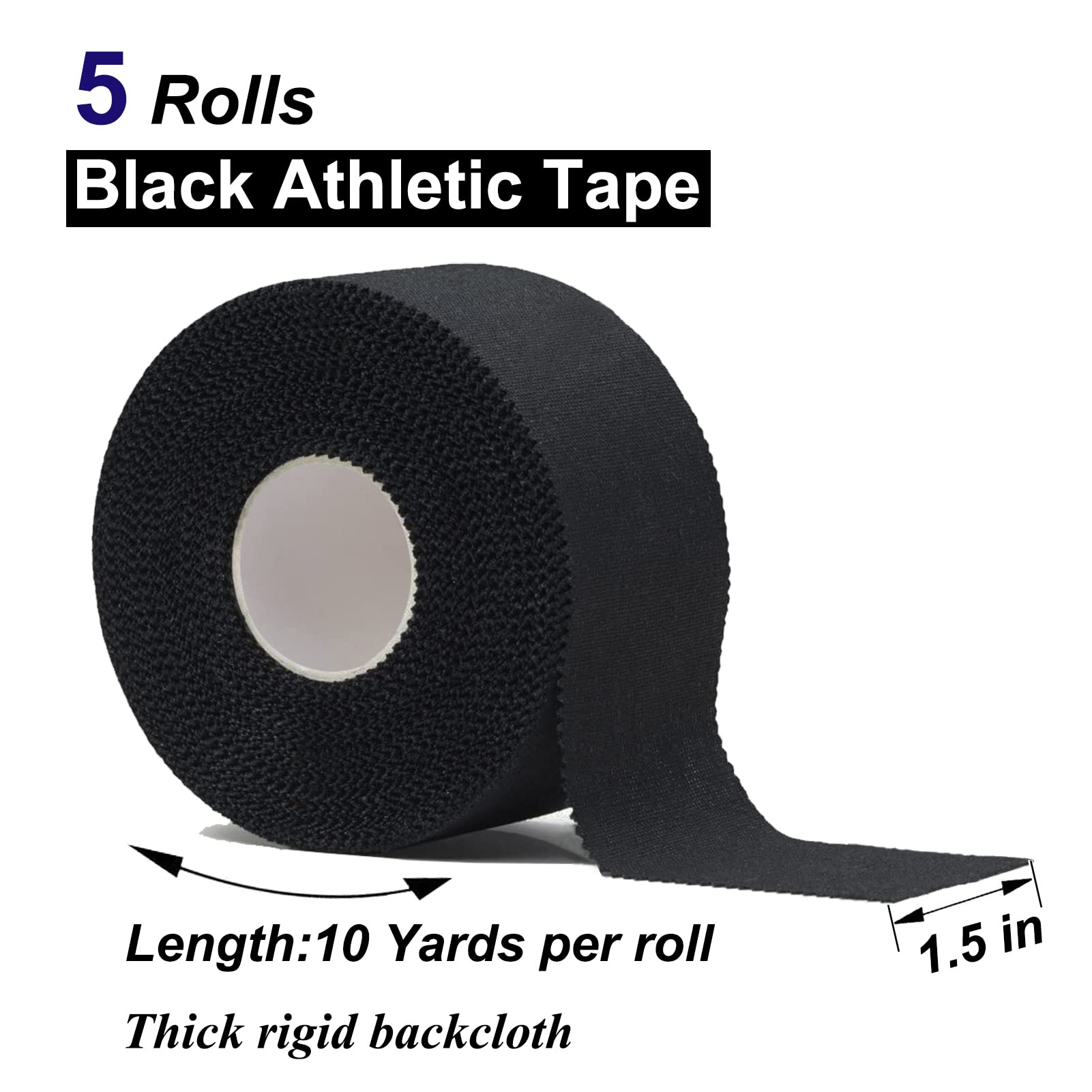 ADMITRY (5 Pack) Black Athletic Tape,Sports Tape Strong Stick No Sticky Residue for Hockey Climbing Sports Medical Splints (Black,1.5 Inches)