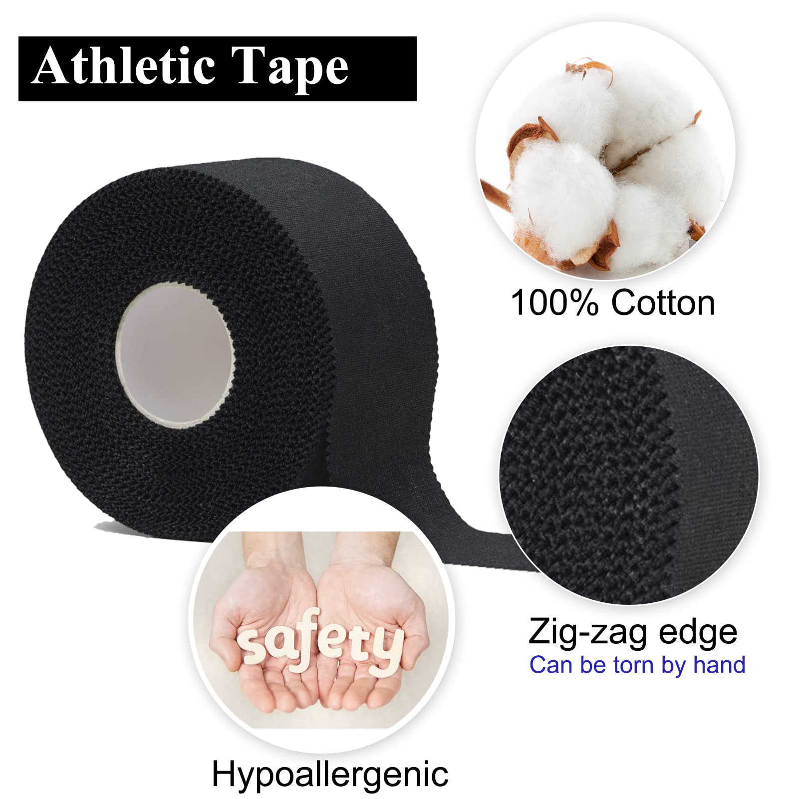 ADMITRY (5 Pack) Black Athletic Tape,Sports Tape Strong Stick No Sticky Residue for Hockey Climbing Sports Medical Splints (Black,1.5 Inches)