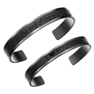 aw bridal anniversary wedding gifts for couple bridal shower gifts, couples bracelets stainless steel & leather bangle bracelets for women&men matching bracelets for couples, black