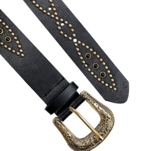 TOPACC Western Belts for Women Cowgirl Cowboy Rivet Studded Country Fashion Punk Belt for Jeans Black