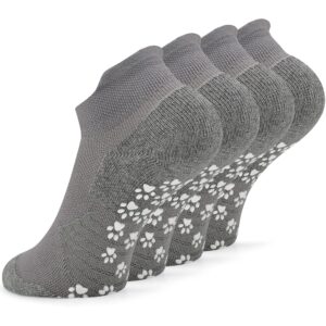 kitnsox men's cotton ankle cushioned slip resistant socks, unisex non slip grip socks for yoga, bikram, hospital, pilates, barre, kickboxing (l-xl, 2 pack, light grey)