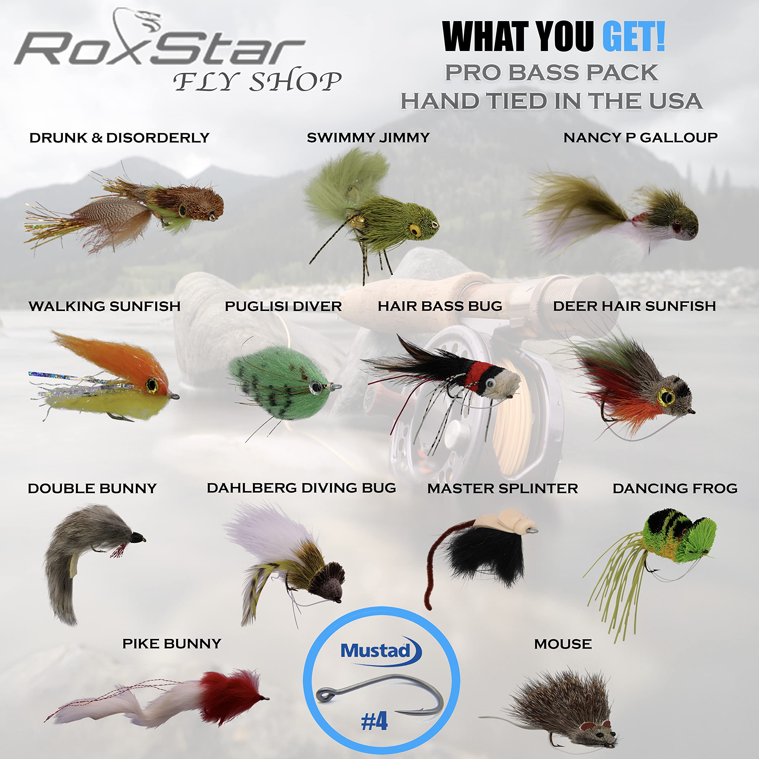 RoxStar Fly Fishing Shop | Hand Tied in The USA | Pro Bass Flies Assortment | Top 13 Streamer and Top Water Flies for Bass, Steelhead, Salmon, Musky and The Rest of The Big Boys. Tight Lines!