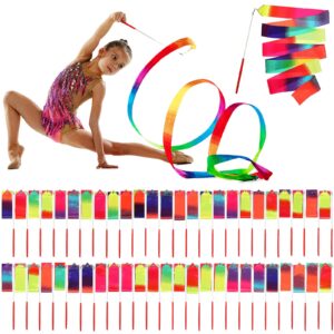 yilloog 50 pcs ribbon dancing wands party favors, 78.7 inch gymnastics ribbon streamers rainbow artistic ribbon dancer twirling wands, rainbow birthday decorations (rainbow,gradient style)