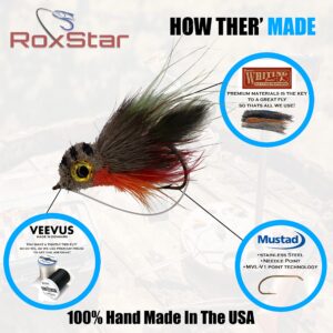 RoxStar Fly Fishing Shop | Hand Tied in The USA | Pro Bass Flies Assortment | Top 13 Streamer and Top Water Flies for Bass, Steelhead, Salmon, Musky and The Rest of The Big Boys. Tight Lines!