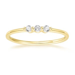 tigrade 1.5mm eternity ring 14k gold plated three cubic zirconia minimalist engagement ring petite round cz stacking promise ring for women size 3-11, gold, size 4.5