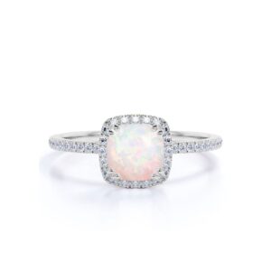 ctieip 10k 14k 18k gold opal and diamond engagement rings for women cushion cut simulated opal and real diamond rings for her (1.2 carat, g-h color, i2-i3 clarity)