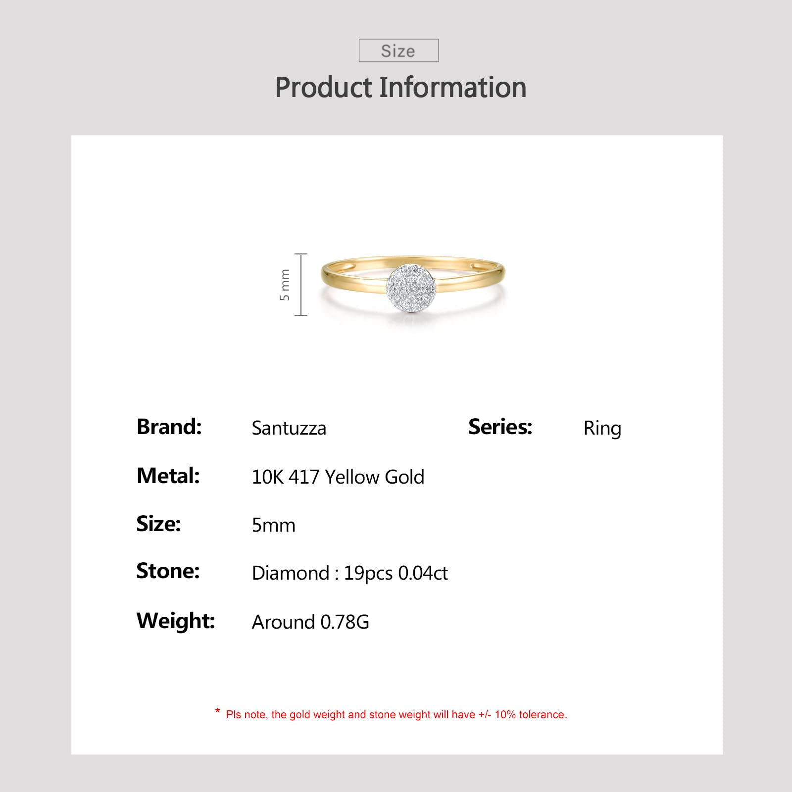 Santuzza 10K Yellow Solid Gold Round Shape Genuine Diamond Simple Dainty Ring for Women (6)