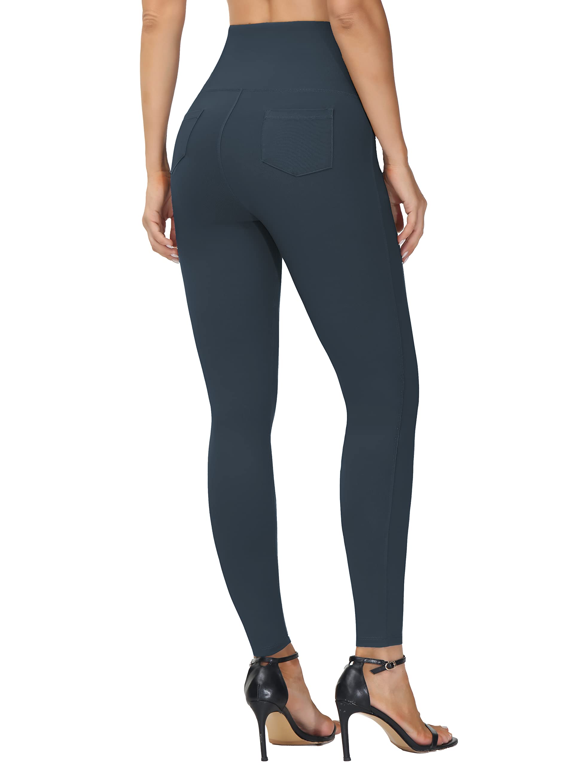 THE GYM PEOPLE Women's Casual Yoga Leggings High Waisted Tummy Control Workout Pants with 4 Pockets Charcoal Grey