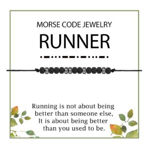 wsnang runner gift runner morse code bracelet running lover gifts fitness gym gift for runner cross country running gift (runner mc br-2)