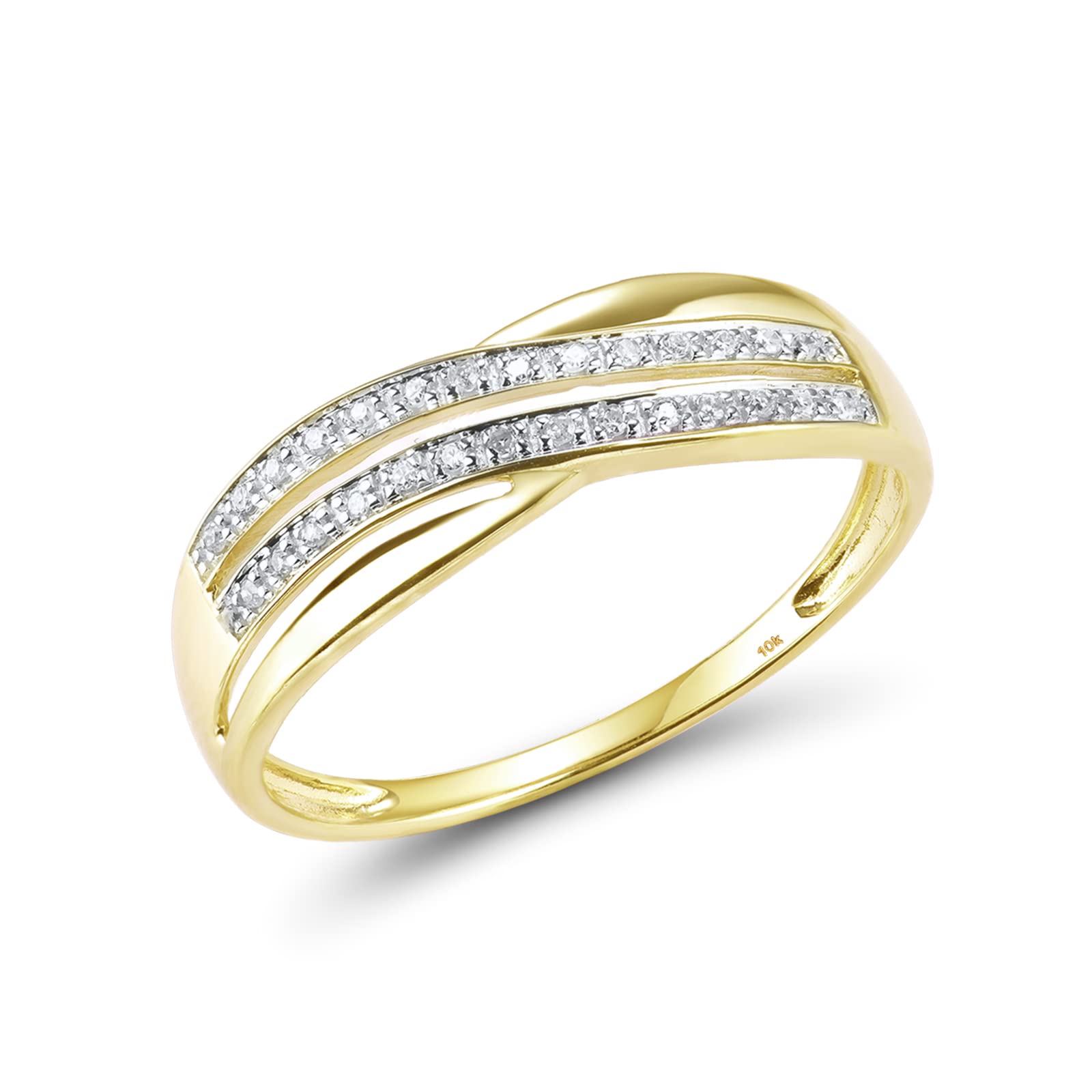 Santuzza 10K Yellow Solid Gold Genuine Diamond Dainty Cross Twisted Ring for Women (8)