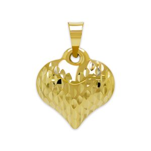 charm america - gold puffed heart charm - 14 karat gold - high polish diamond-cut heart pendant - 3d heart jewelry - great for gifts (small)