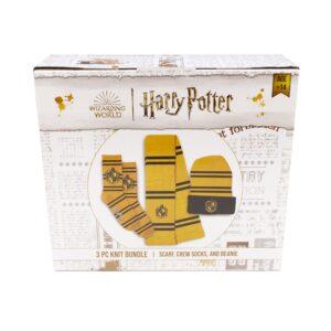 Culture Fly Harry Potter Hufflepuff Premium Knit Scarf Beanie Socks 3pc Winter Bundle Gift Set