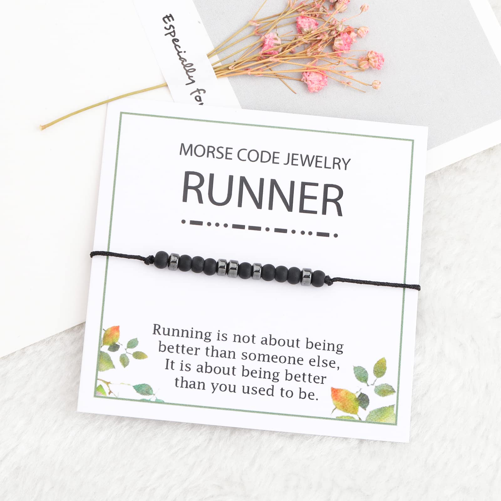 WSNANG Runner Gift Runner Morse Code Bracelet Running Lover Gifts Fitness Gym Gift for Runner Cross Country Running Gift (Runner MC Br-2)