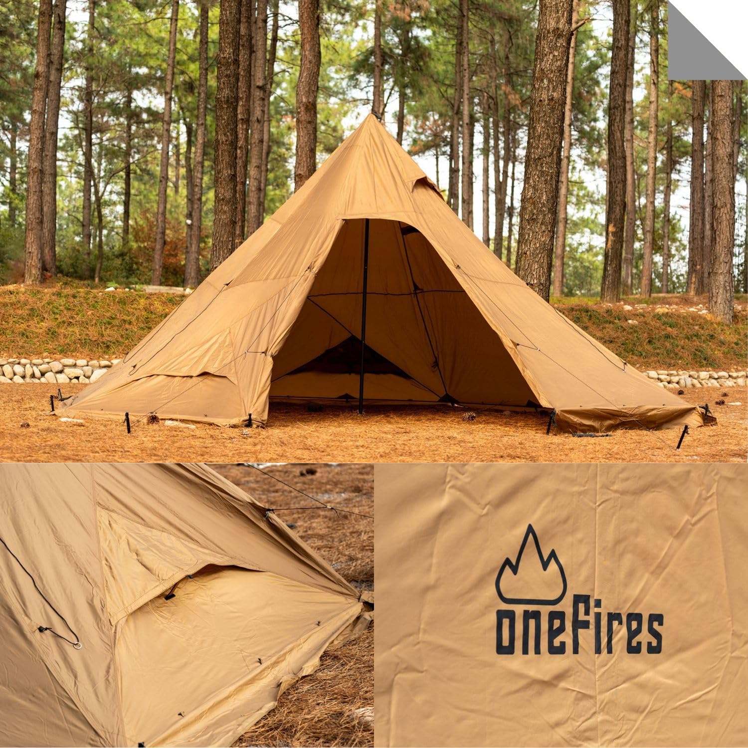 Onefires Hot Tent with Half Inner Tent 4-8 Person Large Teepee Tent for Family Camping