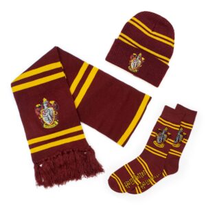 culture fly harry potter gryffindor premium knit scarf beanie socks 3pc winter bundle gift set