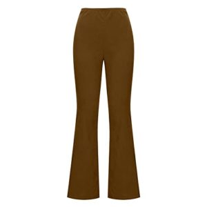 Amazon Deals for March Women Corduroy Flare Pants Elastic Waist Bell Bottom Trousers Solid Corduroy Pants Casual Corduroy Pants with Pocket Brown