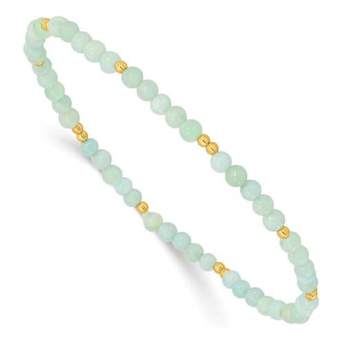 925 Sterling Silver Gold Plated 3mm Blue Amazonite Stretch Bracelet Jewelry for Women