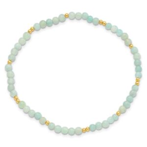 925 Sterling Silver Gold Plated 3mm Blue Amazonite Stretch Bracelet Jewelry for Women