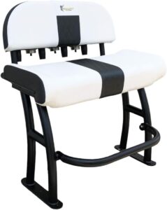 fishmaster pro series leaning post for center console fishing boats - deluxe backrest, rod holders, flow-through foam, storage compartment, foldable footrest – white upholstery/black powder coated