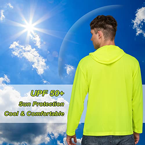 ProtectX 2-Pack Men High Visibility Lightweight Long Sleeve Hoodie, UPF 50+ Sun Protection T Shirts, SPF Outdoor UV Shirt, Neon Green - X Large