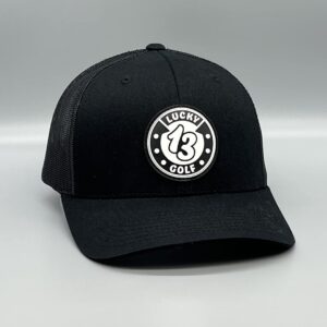 Lucky 13 Golf Black Hat w/White Logo PVC Patch