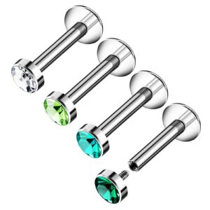 4pcs steel internally lip studs 16g 1.2mm 5/16 8mm 3mm crystal ball labret snake bite tragus earrings piercing jewelry 9026