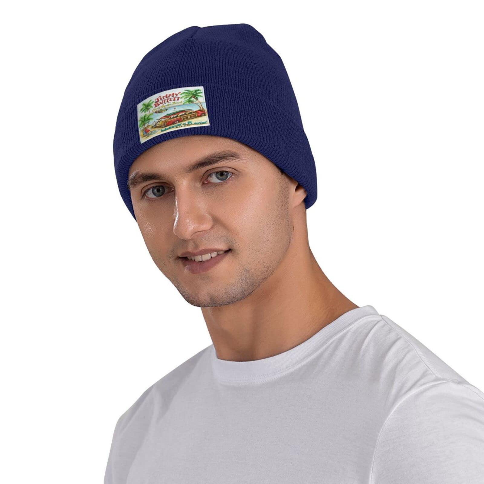 Jimmy Singer Buffett Beanie Hat Mens Warm Cap Winter Multifunctional Knit Hat Graphic Skull Caps Navy Blue