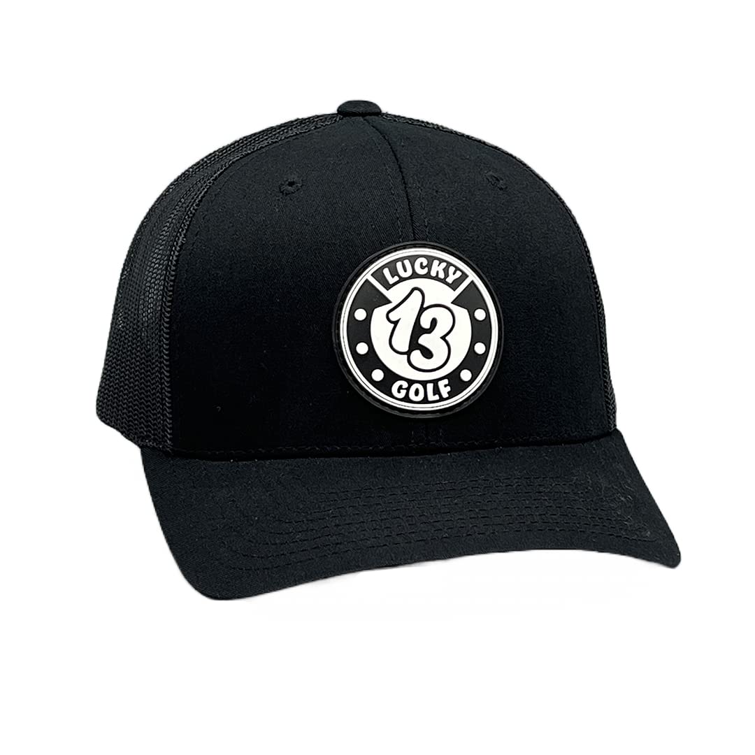 Lucky 13 Golf Black Hat w/White Logo PVC Patch