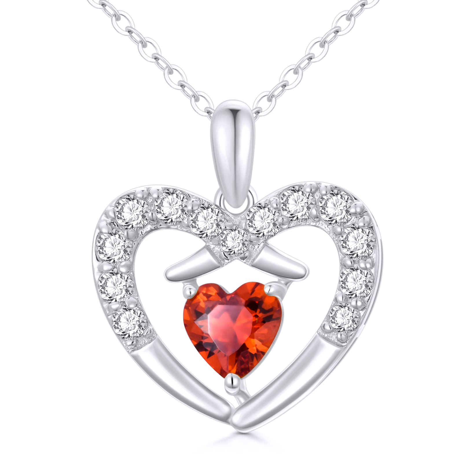 SISGEM 14k White Gold Cubic Zirconia Heart Pendant Necklace for Women, Love Jewelry for Her, 16-18 Inch