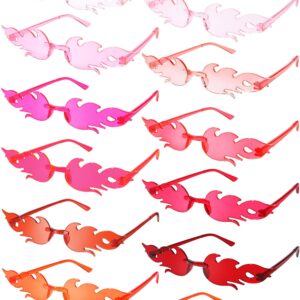 EBOOT 12 Pcs Halloween Party Decor Fire Flame Glasses Fire Shape Sunglasses Rimless Glasses Eyewear for Women Men (Pink and Red Series)