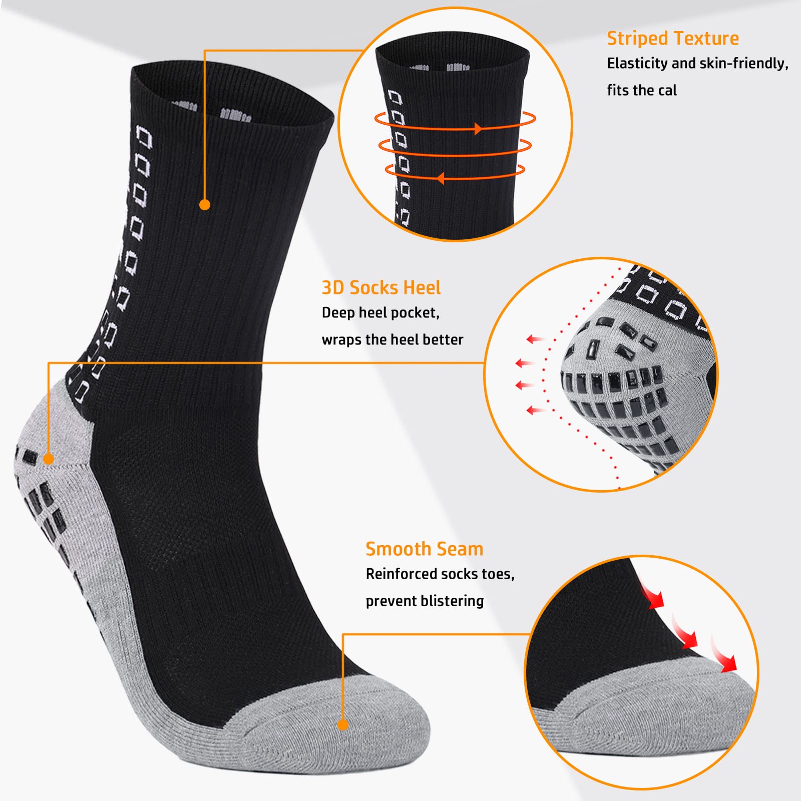 POZCMJM Men's Socks Grip Athletic Socks with Grippers for Football Cushion Non Slip Running Black Youth Soccer Socks 3 Pairs