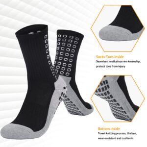 POZCMJM Men's Socks Grip Athletic Socks with Grippers for Football Cushion Non Slip Running Black Youth Soccer Socks 3 Pairs