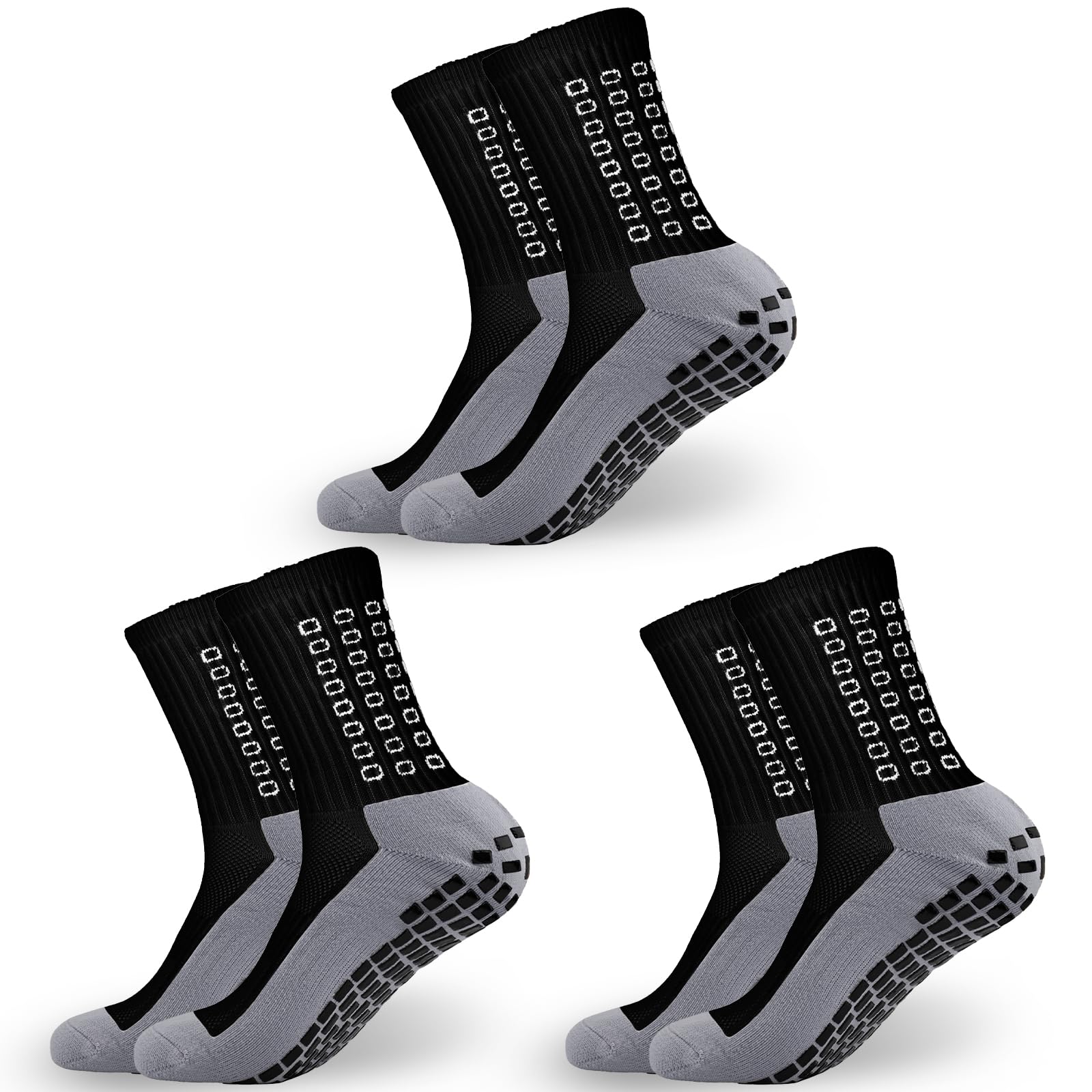 POZCMJM Men's Socks Grip Athletic Socks with Grippers for Football Cushion Non Slip Running Black Youth Soccer Socks 3 Pairs