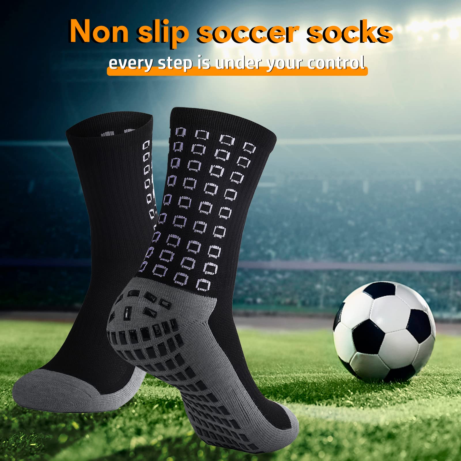 POZCMJM Men's Socks Grip Athletic Socks with Grippers for Football Cushion Non Slip Running Black Youth Soccer Socks 3 Pairs