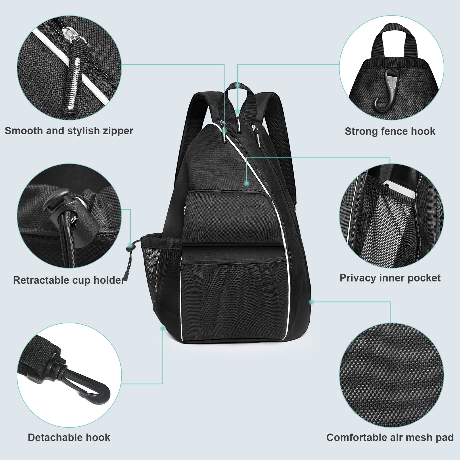 Pickleball Bags For Men Women, Adjustable Pickleball backpack , Large Capacity Sports bag, Squash,Tennis Racket,Sling bags, Cross-body Sports Backpack With Fence Hook ,Fits For 4 Pickleball Paddles