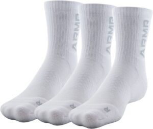 under armour standard 3-maker mid-crew socks, 3-pairs, white, large