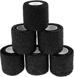 self adhesive bandage wrap 2 inch x 5 yards - breathable athletic cohesive bandage for sports injury, ankle, knee and wrist sprains (pack of 6, black)