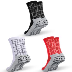 pozcmjm soccer socks grip mens hospital crew cushioned thickened antiskid men's non-slip socks red white black socks 3 pairs