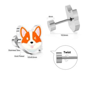 20g Welsh Corgi Raccoon Penguin Tiny Small Stud Earrings for Women Cartilage Tragus Sensitive Ear Flat Back Cute Stainless Steel Dog Animal Studs Hypoallergenic Sleeper Huggie Piercing Post Fashion Jewelry Gifts Bff Birthday Daughter Xmas 3 Pairs Set