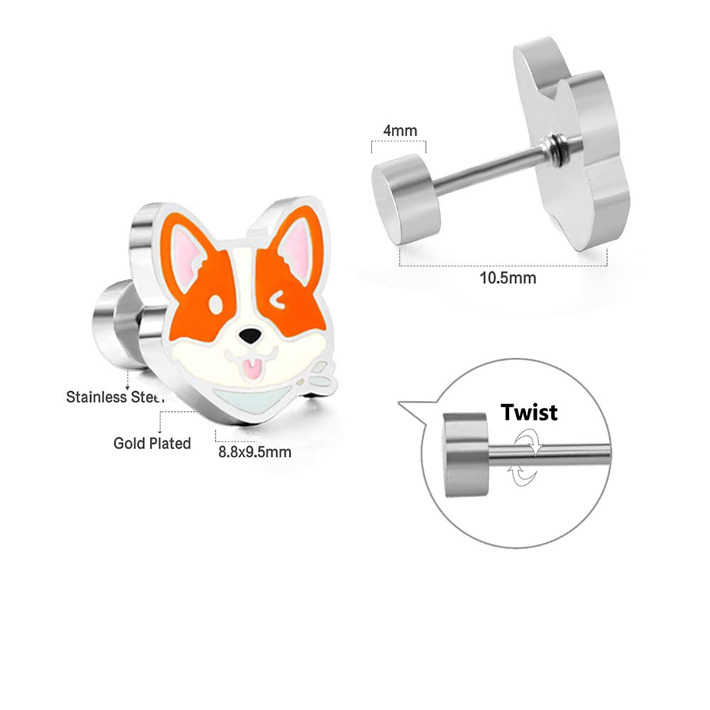 20g Welsh Corgi Raccoon Penguin Tiny Small Stud Earrings for Women Cartilage Tragus Sensitive Ear Flat Back Cute Stainless Steel Dog Animal Studs Hypoallergenic Sleeper Huggie Piercing Post Fashion Jewelry Gifts Bff Birthday Daughter Xmas 3 Pairs Set