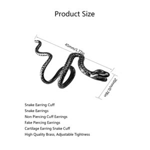 Qzstlcgw 1Pcs Snake Ear Cuffs For Women Men, Non Pierced Earring Cuff Helix Cartilage Earring Studs Clip On Huggie Snake Open Wrap Hoop Earrings Piercing Jewelry for Women Men (Black)