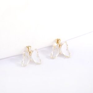 YOQUCOL Butterfly Shape Transparent Crystal Clip On Earrings Gold Non Pierced Golden Stud for Women