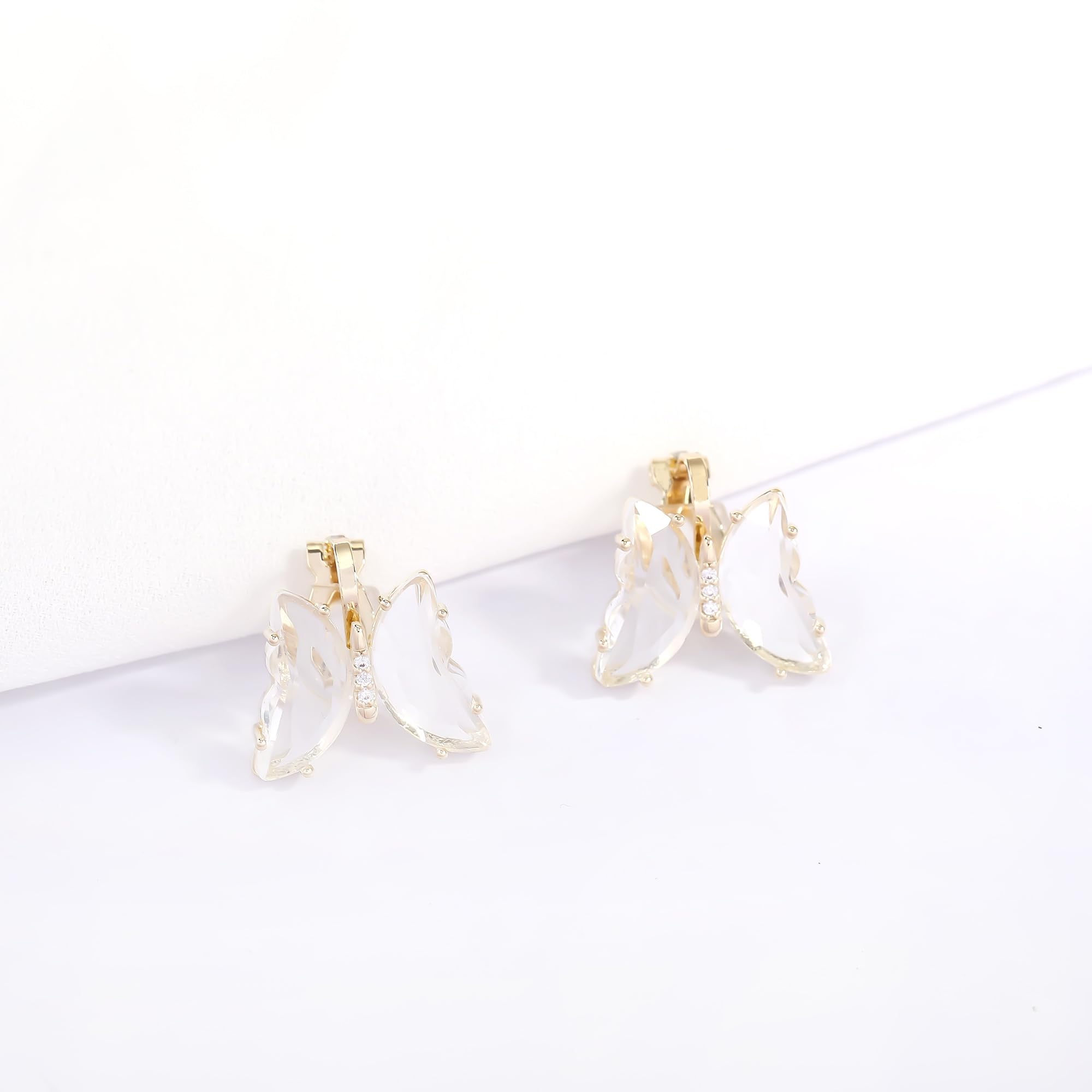 YOQUCOL Butterfly Shape Transparent Crystal Clip On Earrings Gold Non Pierced Golden Stud for Women