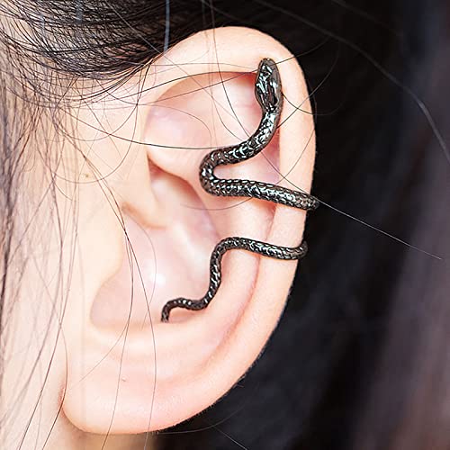 Qzstlcgw 1Pcs Snake Ear Cuffs For Women Men, Non Pierced Earring Cuff Helix Cartilage Earring Studs Clip On Huggie Snake Open Wrap Hoop Earrings Piercing Jewelry for Women Men (Black)