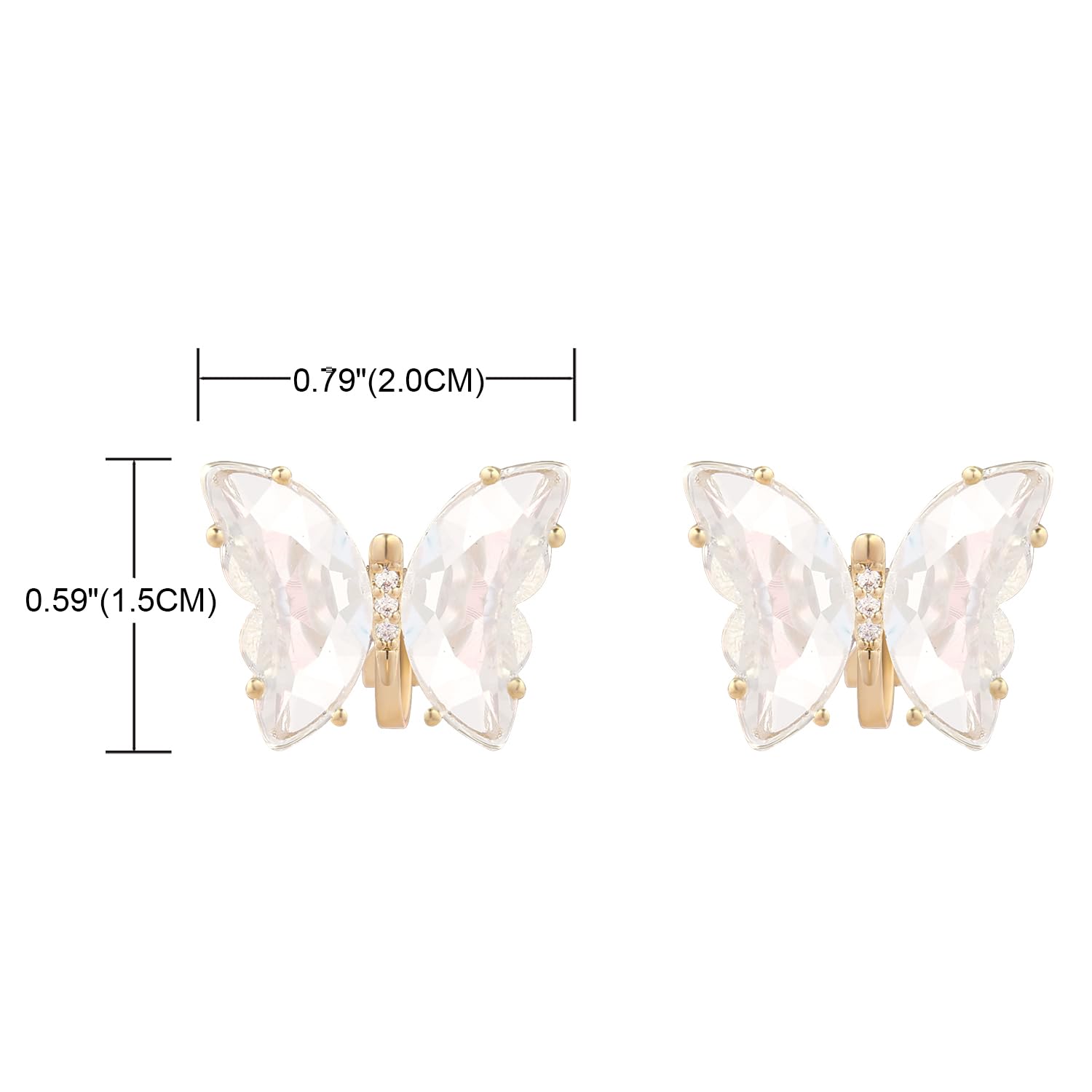 YOQUCOL Butterfly Shape Transparent Crystal Clip On Earrings Gold Non Pierced Golden Stud for Women