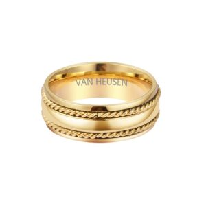 Van Heusen Men's Stainless Steel Polished Twist Inlay Wedding Band Ring (Gold, 9)