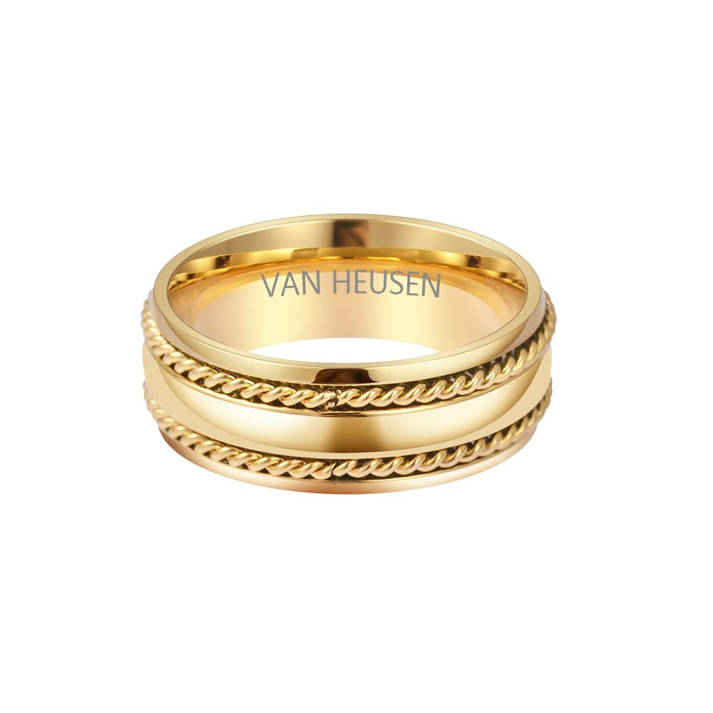 Van Heusen Men's Stainless Steel Polished Twist Inlay Wedding Band Ring (Gold, 9)