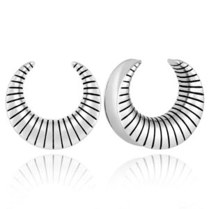 lademayh 2pcs 00 gauges for women, stripe design silver 00g plugs gauges for ears, 00g tunnels earrings surgical steel saddle gauges size 00 gauge earrings