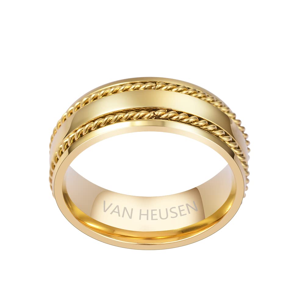 Van Heusen Men's Stainless Steel Polished Twist Inlay Wedding Band Ring (Gold, 9)